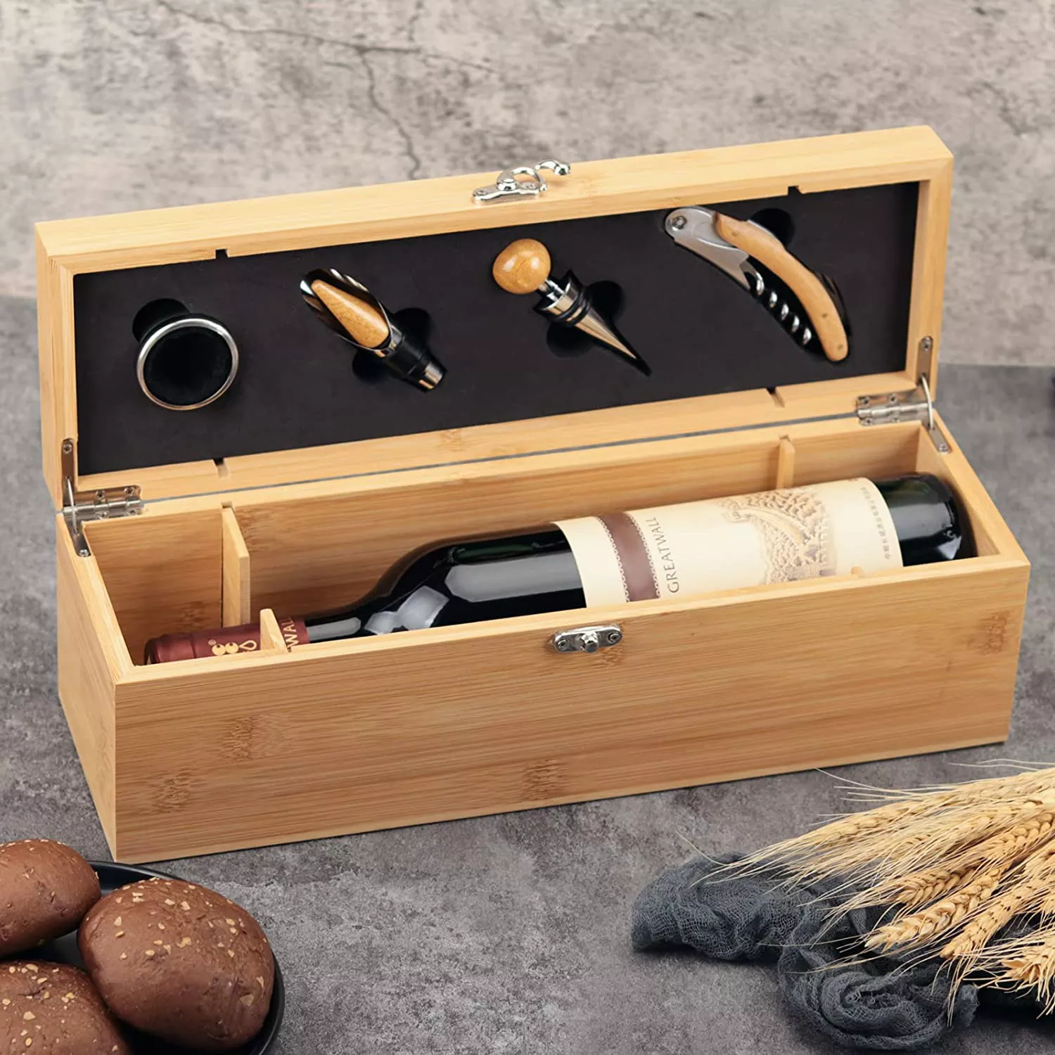 Bamboo Wood Wine Gift Box Set with Tools - uuhom