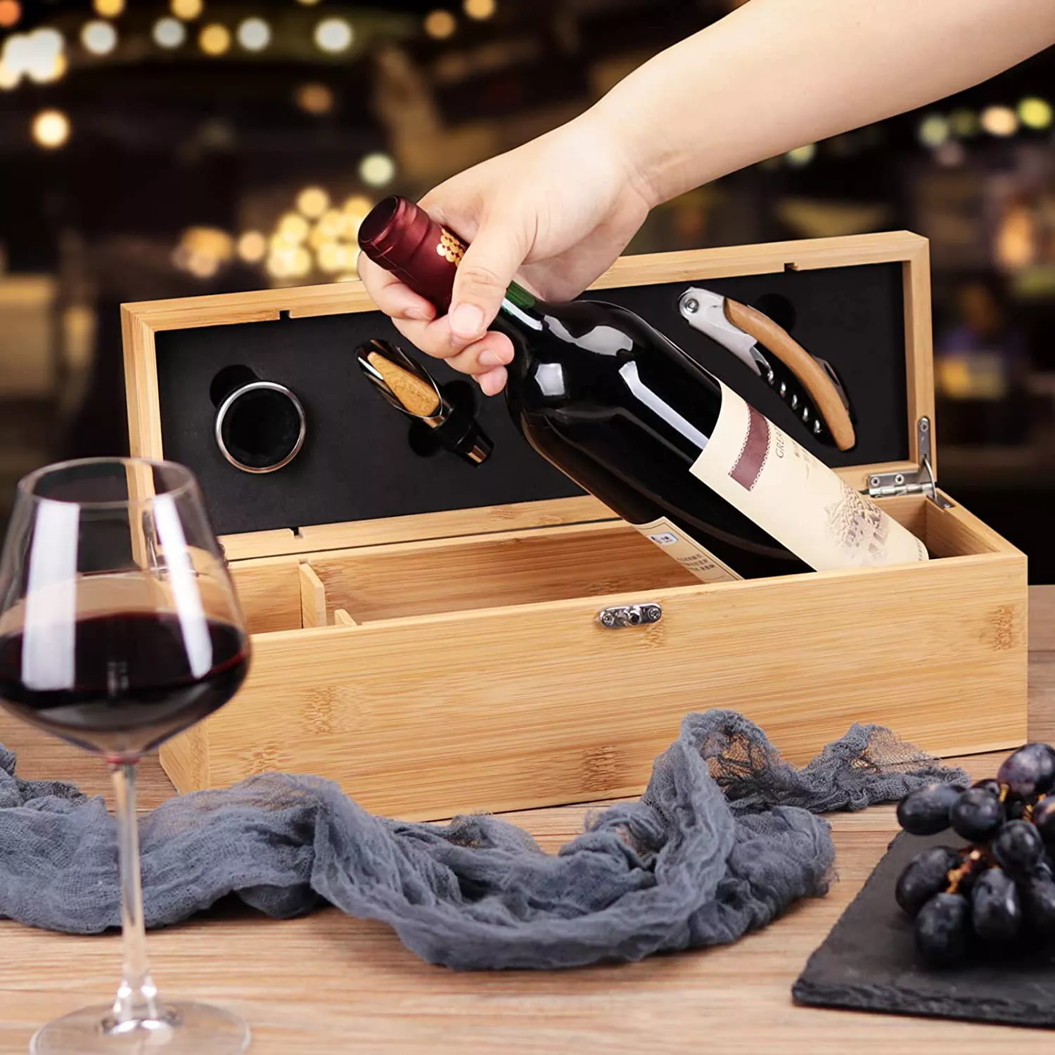 Bamboo Wood Wine Gift Box Set with Tools - uuhom
