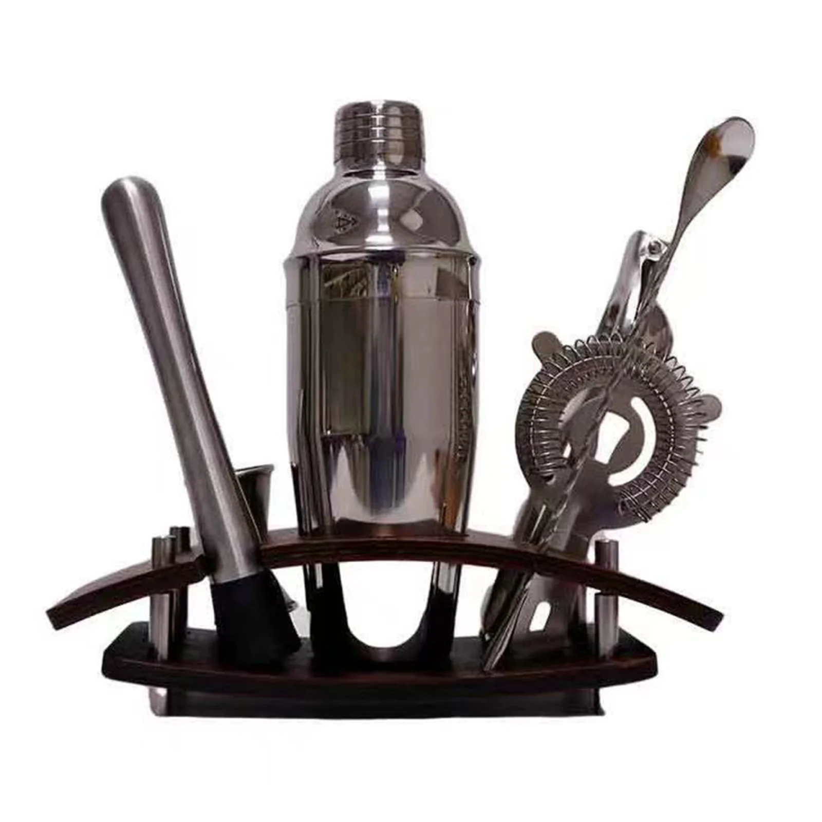 Modern Newest Stainless Steel Bar Accessories Set with Wood Stand - uuhom
