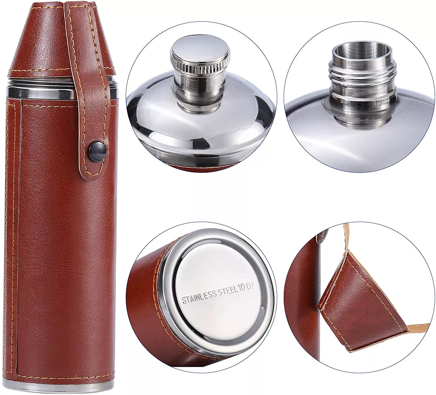 10oz Bucket Hip Flask,with PU Leather - uuhom